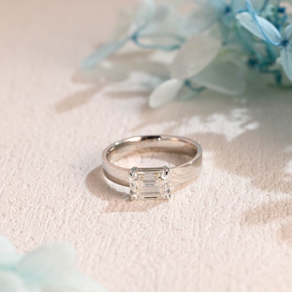 Solid Gold Solitaire 4mm Emerald Cut Moissanite Engagement Ring – CausYou