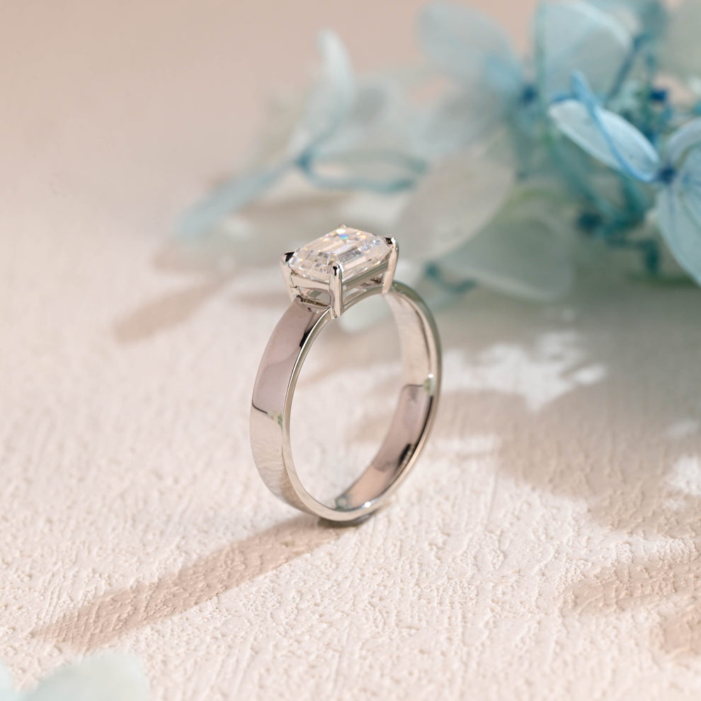 Solid Gold Solitaire 4mm Emerald Cut Moissanite Engagement Ring – CausYou