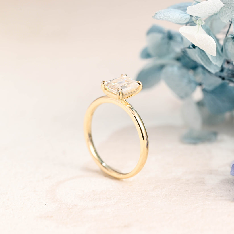 CausYou Solid Gold Emerald Cut Moissanite Engagement Ring, Promise Ring, Proposal Ring, Gift for ...
