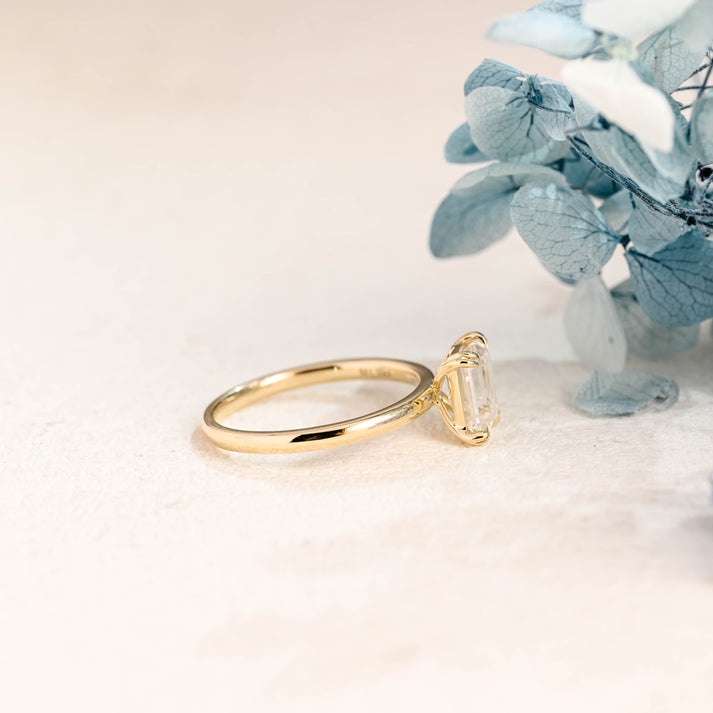 CausYou Solid Gold Emerald Cut Moissanite Engagement Ring, Promise Ring, Proposal Ring, Gift for ...